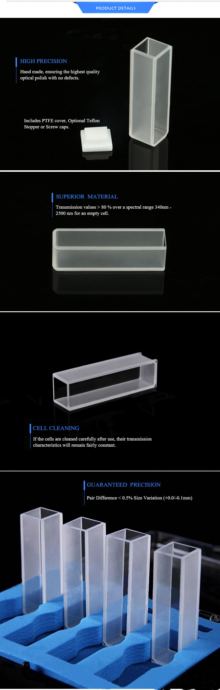 QO10004-2, Cuvette, with teflon lid, absorption cell - Aireka Cells